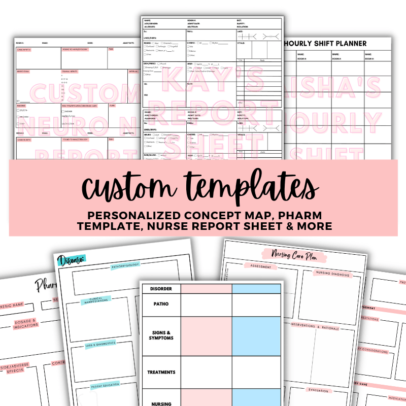 Custom Nursing Templates, Nursing School Study Guides, Nurse Report ...