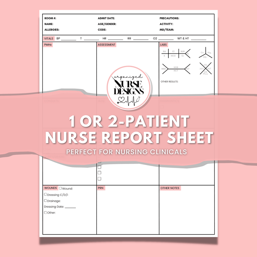 Medical Surgical Nurse Report Sheet - 1 or 2-Patient Nurse Brain ...