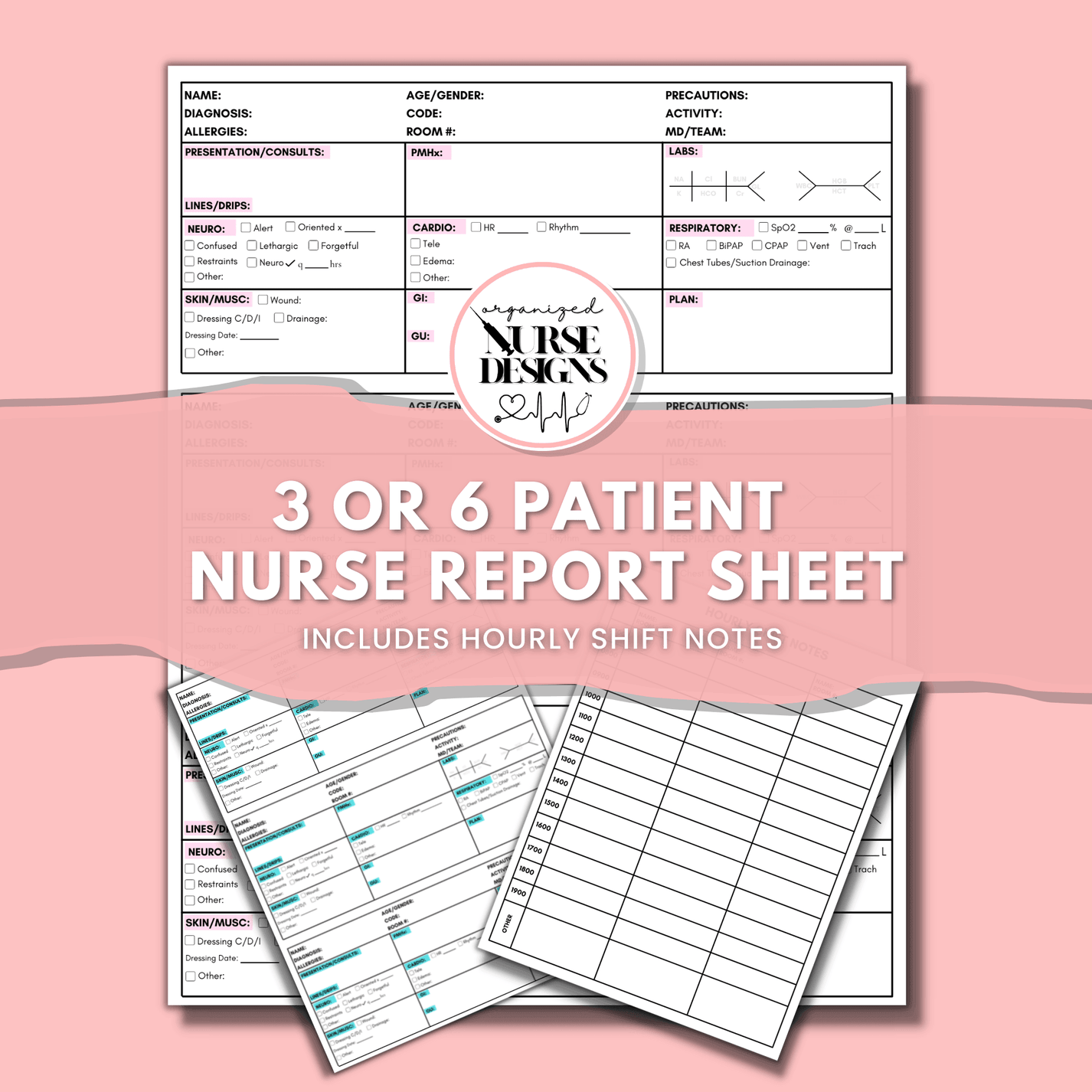 Nurse Report Sheet for 3 or 6 Patients, Med Surg Nurse Report Sheet ...