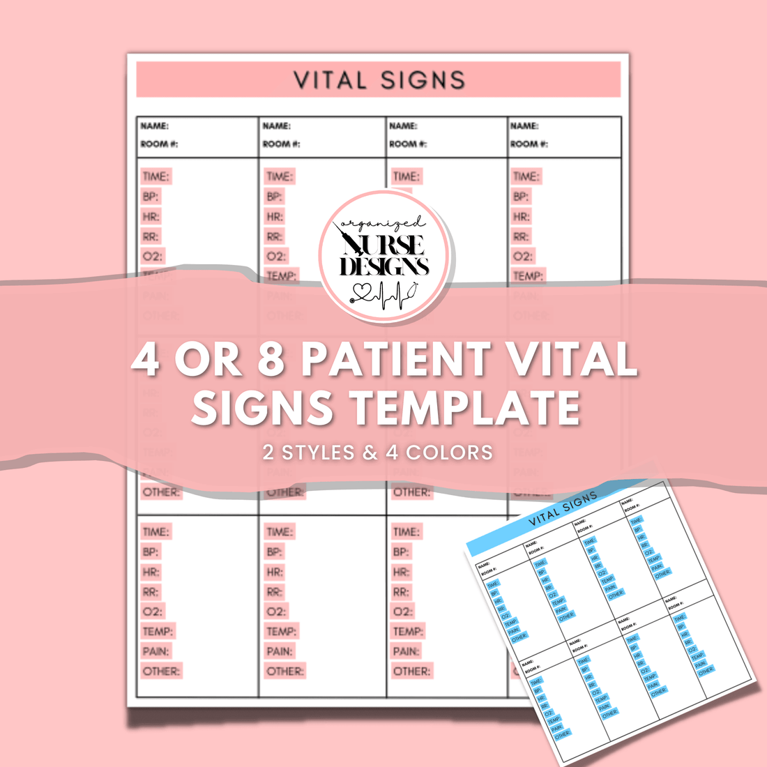 Nursing Vital Sign Sheet for 4 or Patients, Nurse Report Sheet ...