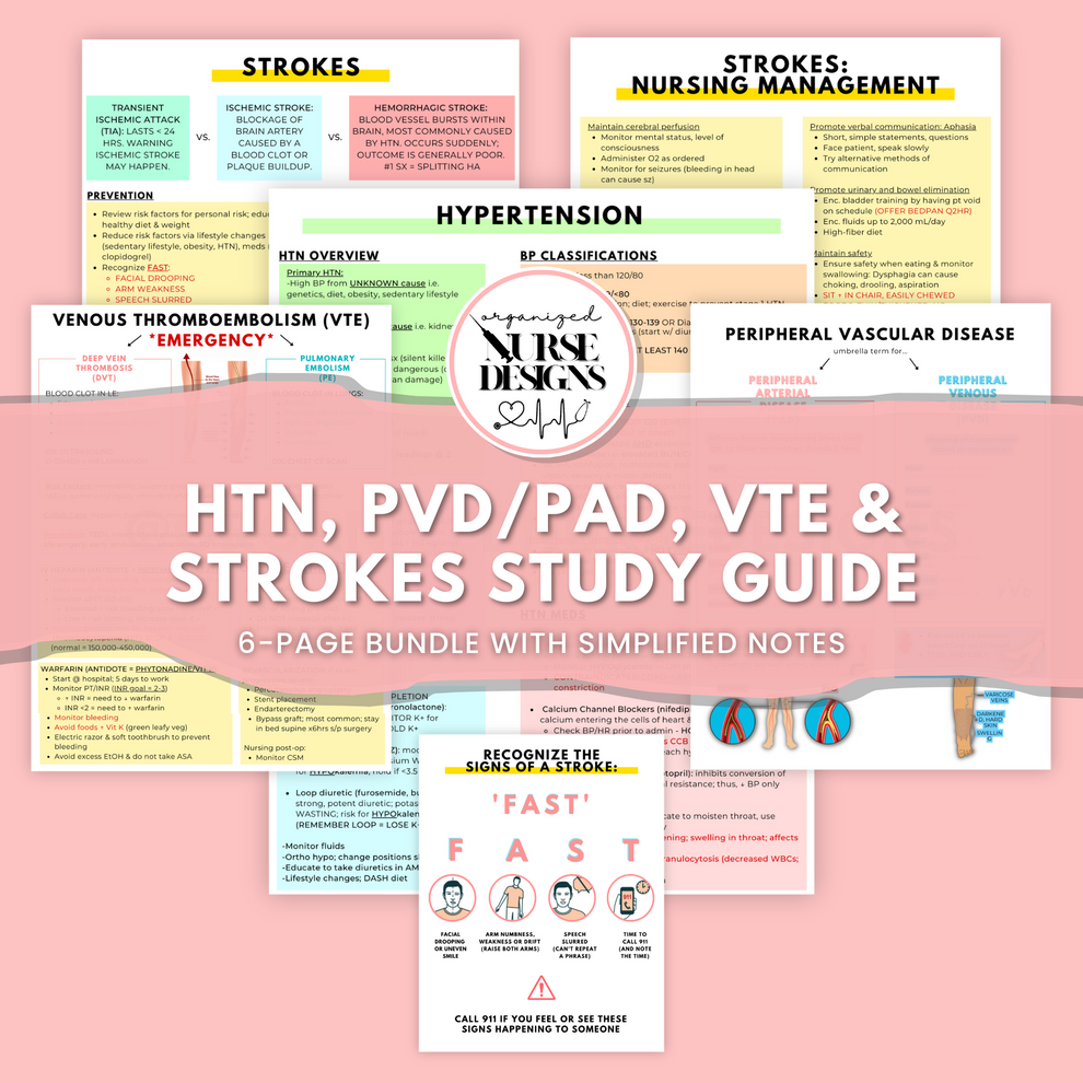 Nursing School Study Guide: Hypertension, PVD vs. PAD, DVT, Strokes ...
