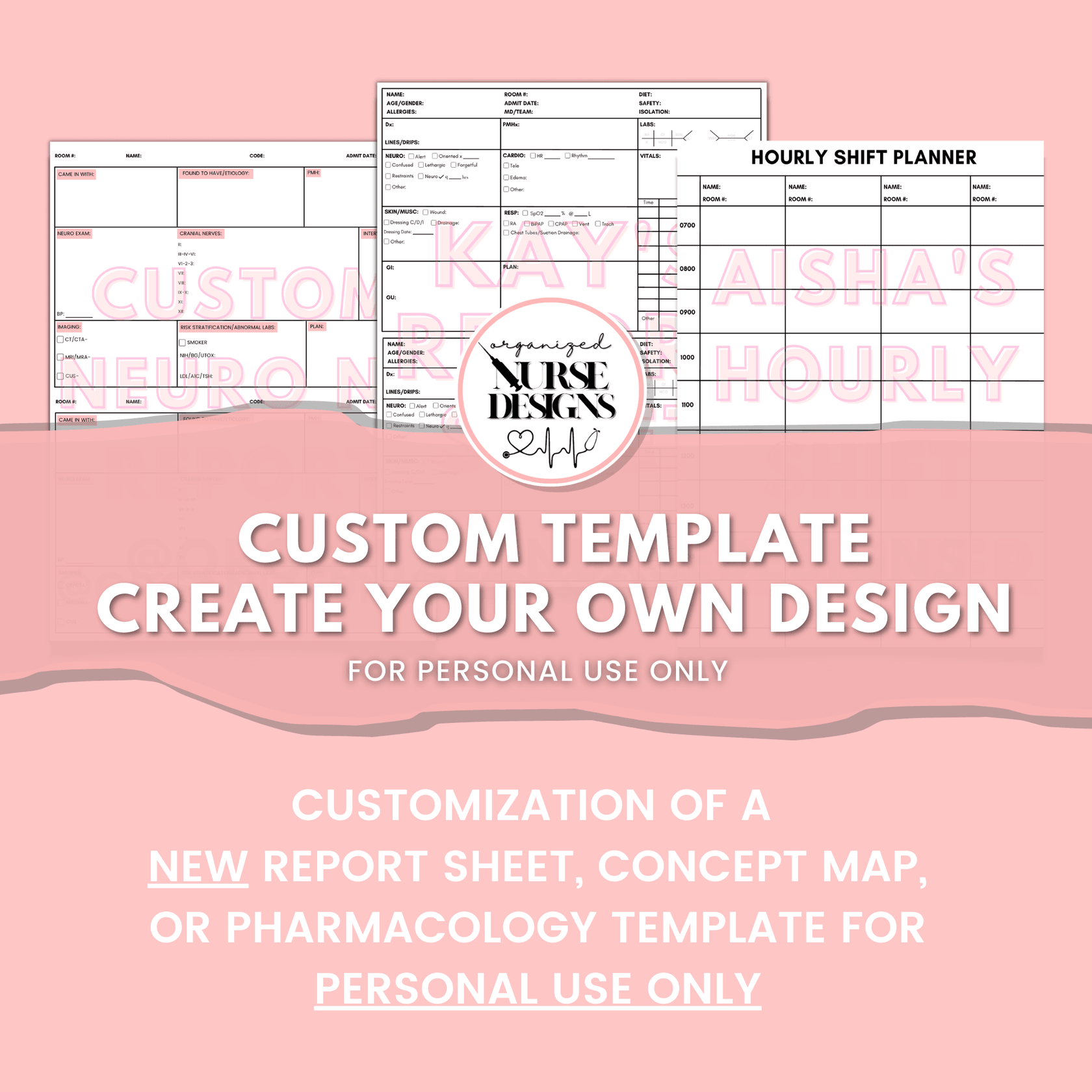 Custom Nursing Study Template, Nurse Report Sheet, Concept Map, Med ...