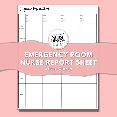 ER Nurse Report Sheet, Nurse Brain Sheet, 4 or 8 Patients, Portrait ...