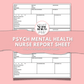 Psych Nurse Report Sheet for 3 or 6 Patients, Nurse Brain Sheet ...